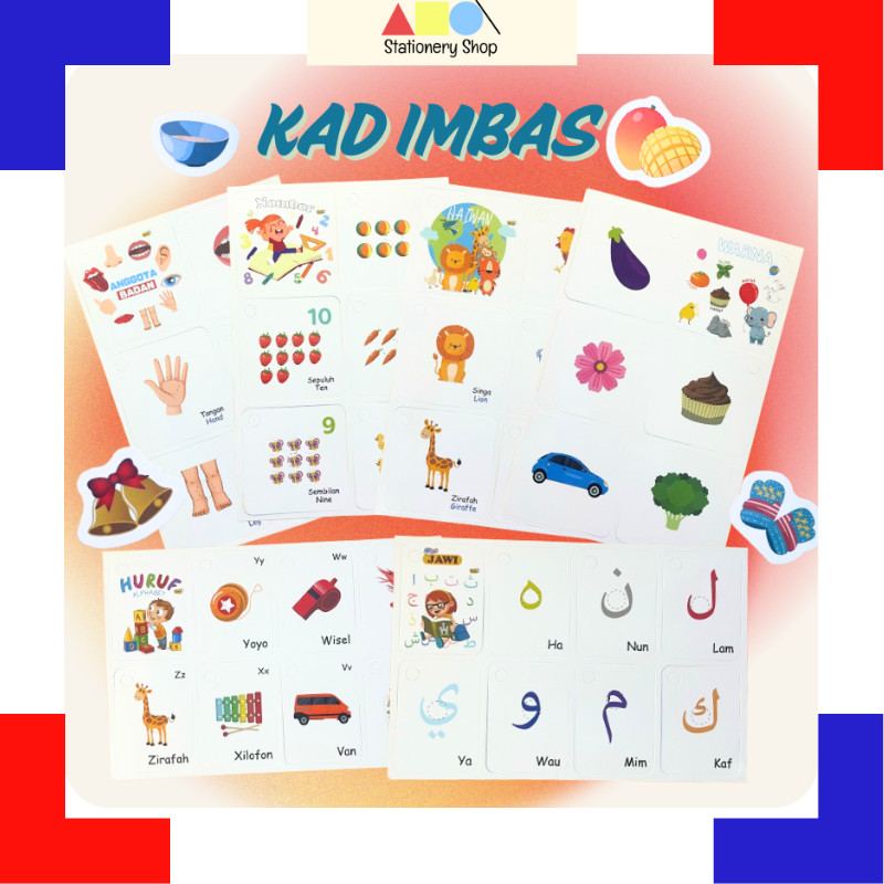 Kad imbas pembelajaran kanak flash cards kids cognitive montessori ...