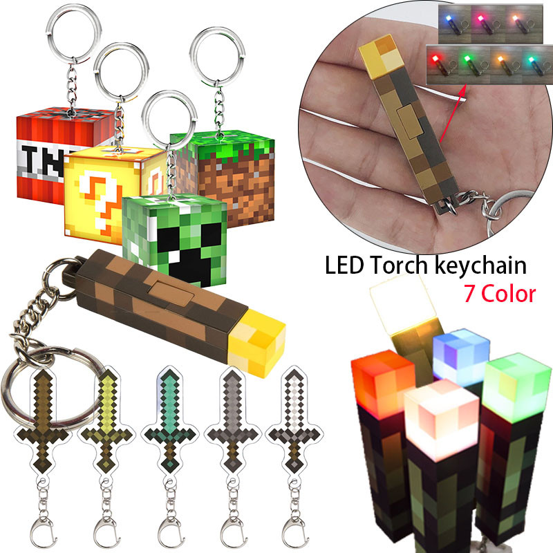 Minecraft Torch Light Keychain 7 Color Lamp 2025 Minecraft Toy Block ...