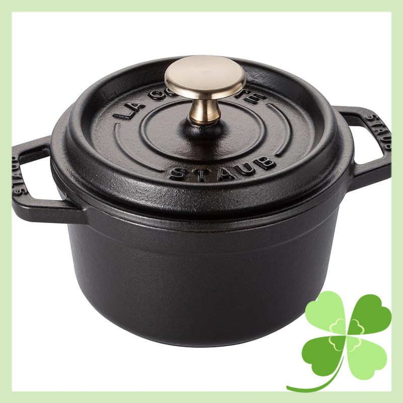 Staub "Pico Cocotte Round Black 14cm" Small Double-Handled Cast Iron ...