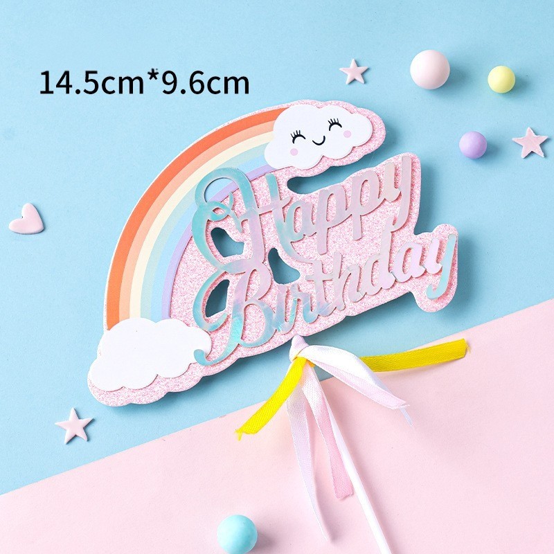 Cake Decoration Topper Rainbow Style Happy Birthdy Cake Toppers ...