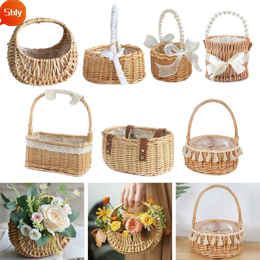 SHLY Flower Girl Baskets, Yellow Woven Basket Flower Arrangement Basket ...