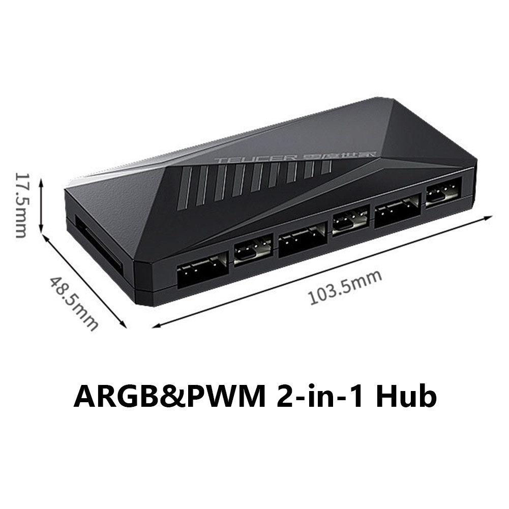 2-in-1 ARGB Controller Splitter 6 Way Fan Hub 12V 4PIN PWM for PC ...