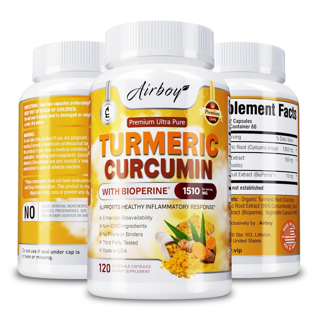 Organic Curcumin with BIOPERINE 1510 mg, Improves Curcumin Absorption ...