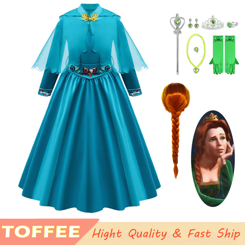 Princess Fiona Monster Shrek Green Lake Blue Dress For Kids Girl ...