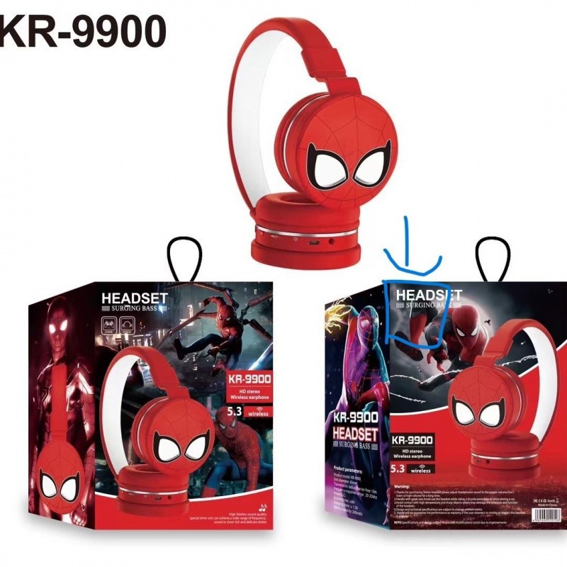 Kr9900 Spiderman Headset Bluetooth Headset Wireless Cartoon Folding ...