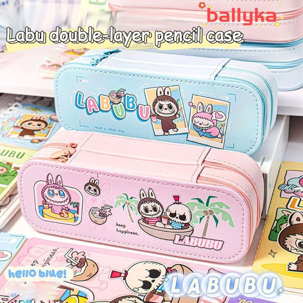 BALLYKA Labubu Pencil Cases, PU Double Layer Pencil Bag, Large Capacity ...