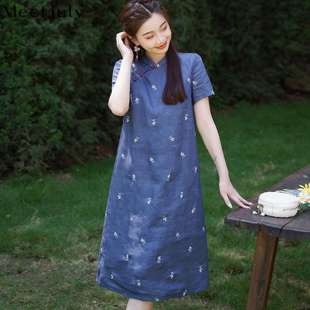Summer Embroidered Retro Chinese Style Short sleeved Dress Women's ...