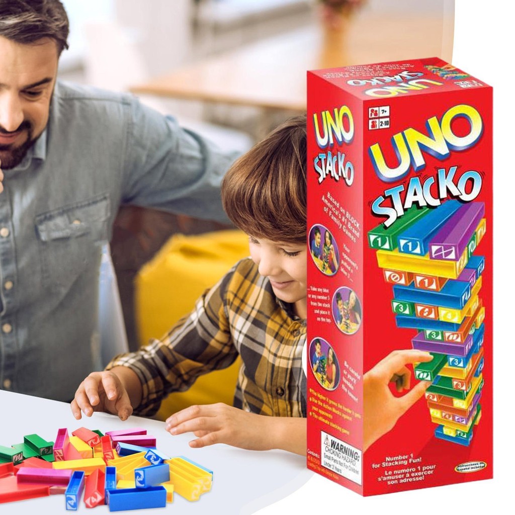 UNO Tower Block Stacking Game Interactive Family Board Game for Kids ...