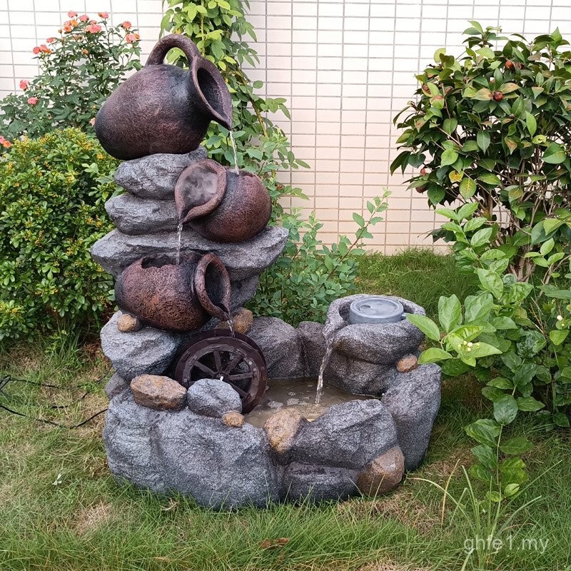 Air Pancut Air Terjun Berbatu Roda Air Halaman Taman Kolam Ikan Luaran ...