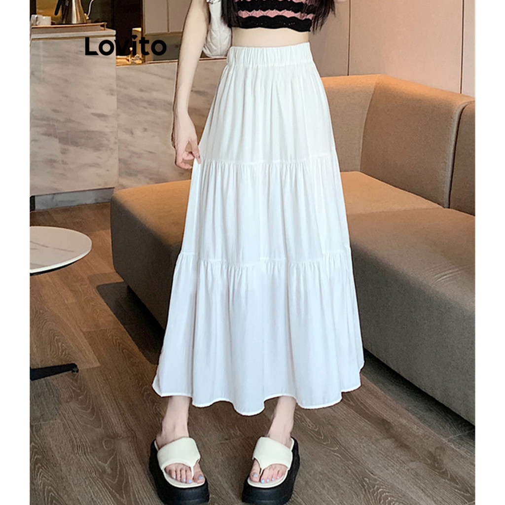 (Trendy) Lovito Cute Skirts Plain Ruffle Hem Skirts for Women LNA30087 ...