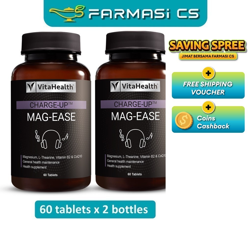 VitaHealth Charge-Up Mag-Ease 60 Tablets x 2 (TWIN) EXP:11/2026 [ Vita ...