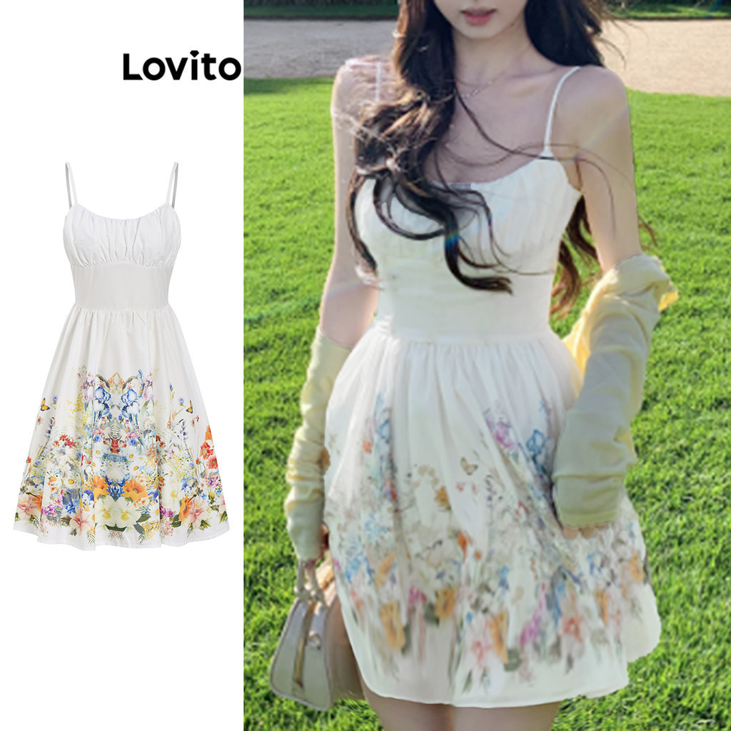 Lovito Elegant Floral Plicated Dress for Women L99ED280 Lovito Gaun ...