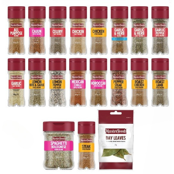 MASTERFOODS ASSORTED HERBS & SPICES - GARLIC POWDER, CHILLI FLAKES ...