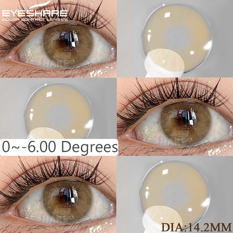 【Power 0.00~ -6.00】EYESHARE Myopia Brown Contact Lenses Light-colored ...