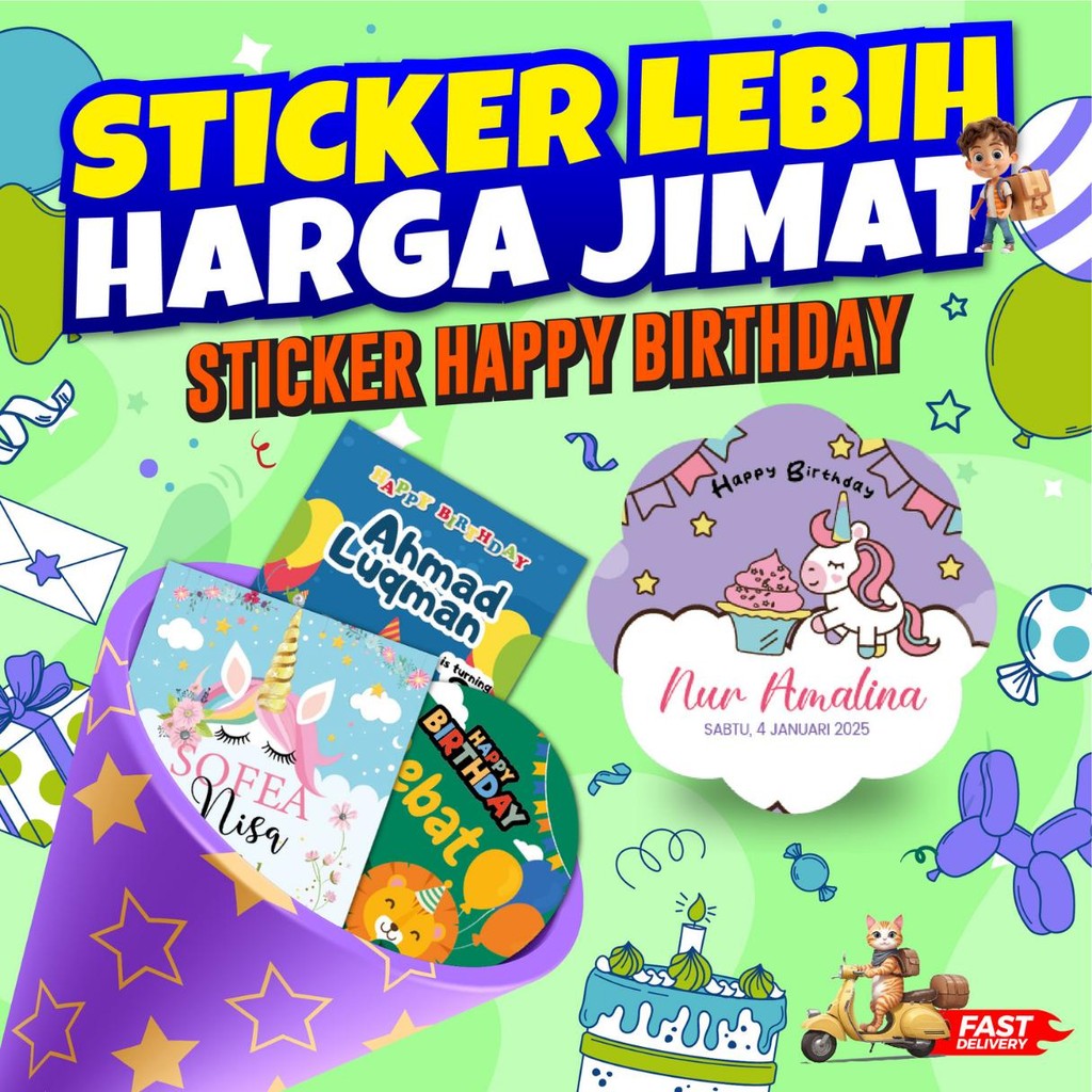TBF 100pcs BIRTHDAY STICKER LABEL PRODUK DOORGIFT BAG STICKER Happy ...