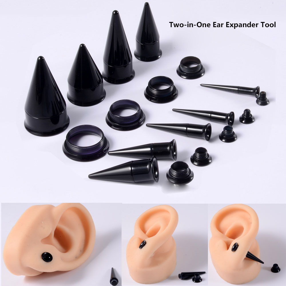 1 Pair Black Acrylic Taper&Tunnel Kit 2 in 1 Design Ear Expanders Kit ...