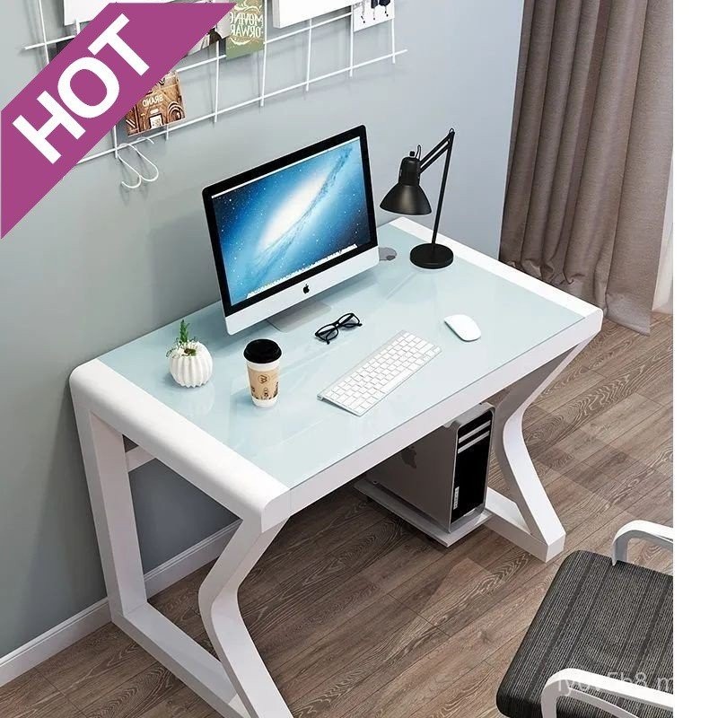 Zsr Computer Desk Tempered Glass Desktop Home Bedroom Computer Desk ...