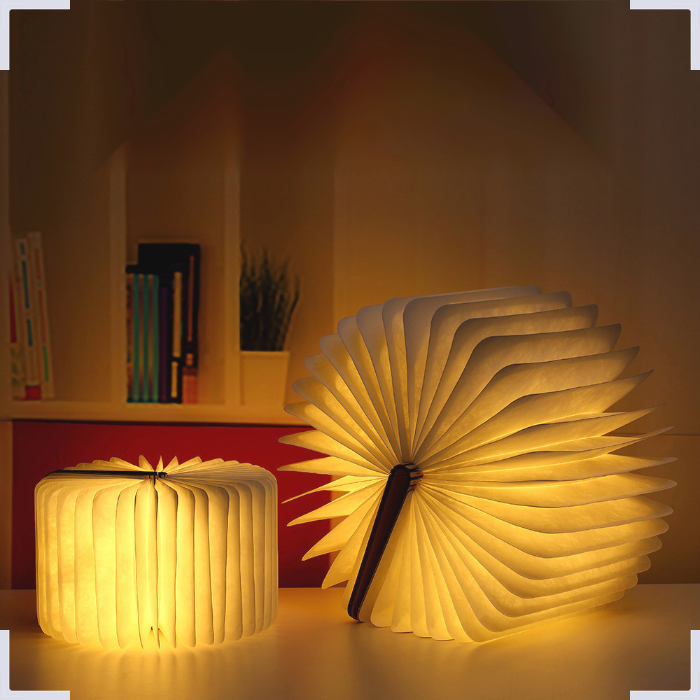 Lampu buku ukiran kayu mini, hadiah kreatif, halaman berpusing, lampu ...