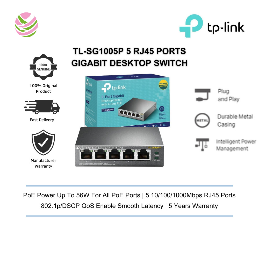TP-Link TL-SG1005P 5 10/100/1000Mbps RJ45 Ports Gigabit Desktop Switch with 4-Port PoE | Shopee ...