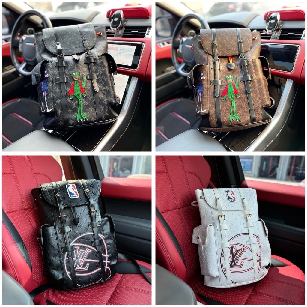 Backpack large LNKS green color cartoon calfskin leather laptop bag ...