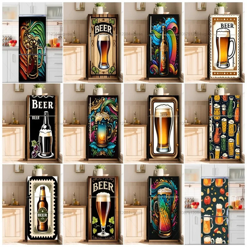 Custom refrigerator sticker Beer Posters Kitchen Adhesive Fridge Door ...