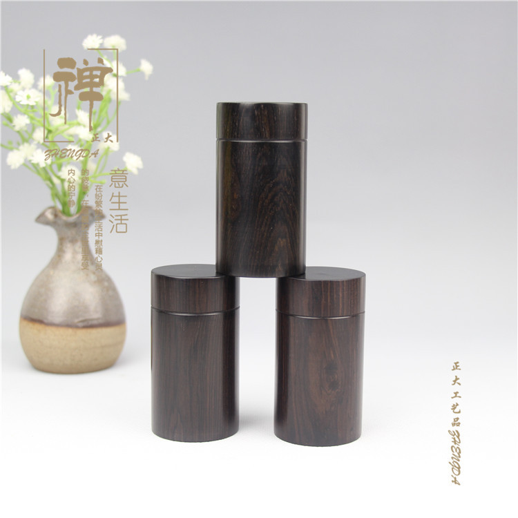 Jar teh kecil mulut skru kayu Ebony berkualiti tinggi Zhengda, tin ...