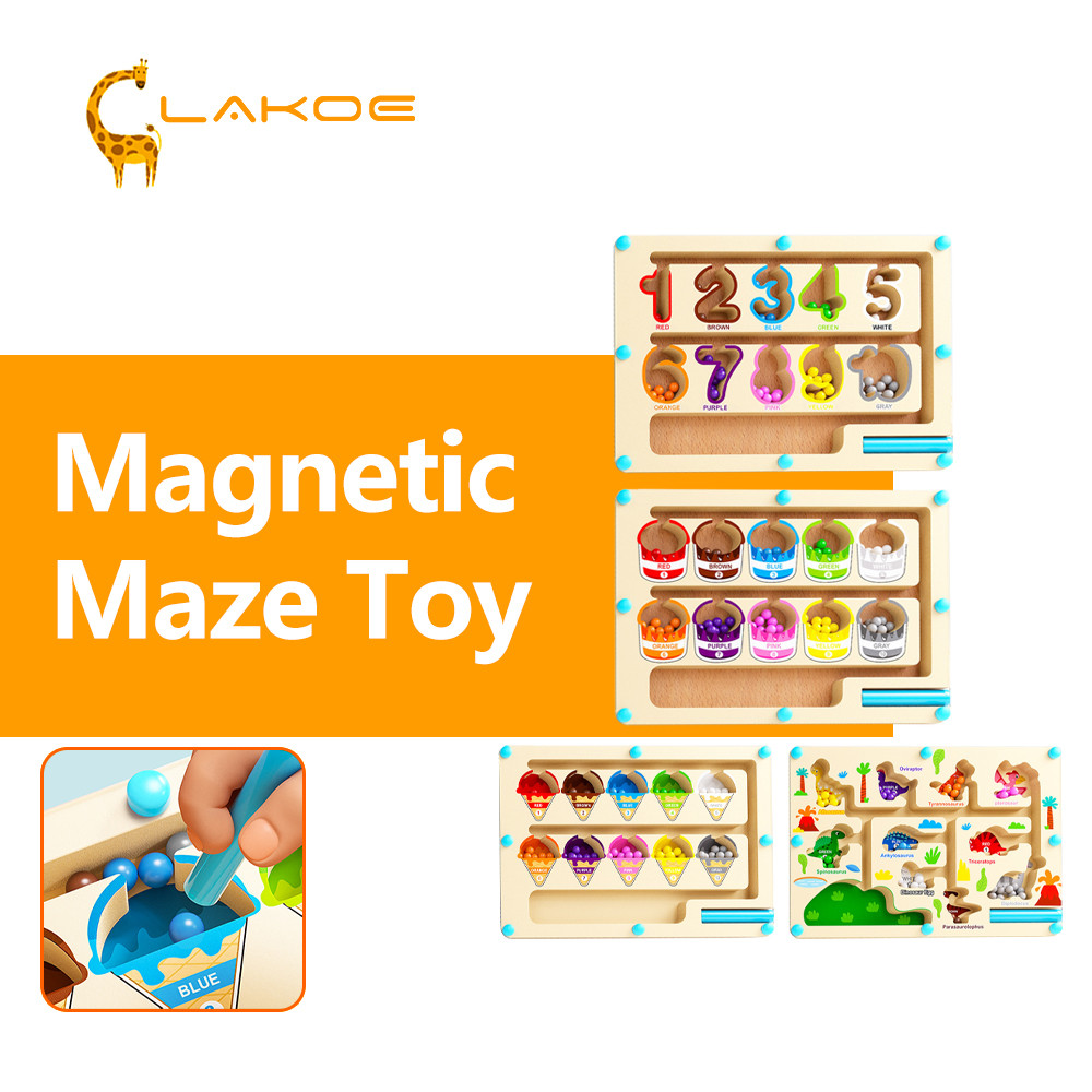Lakoe Color and Number Matching Maze Toy Wooden Magnetic Montessori ...