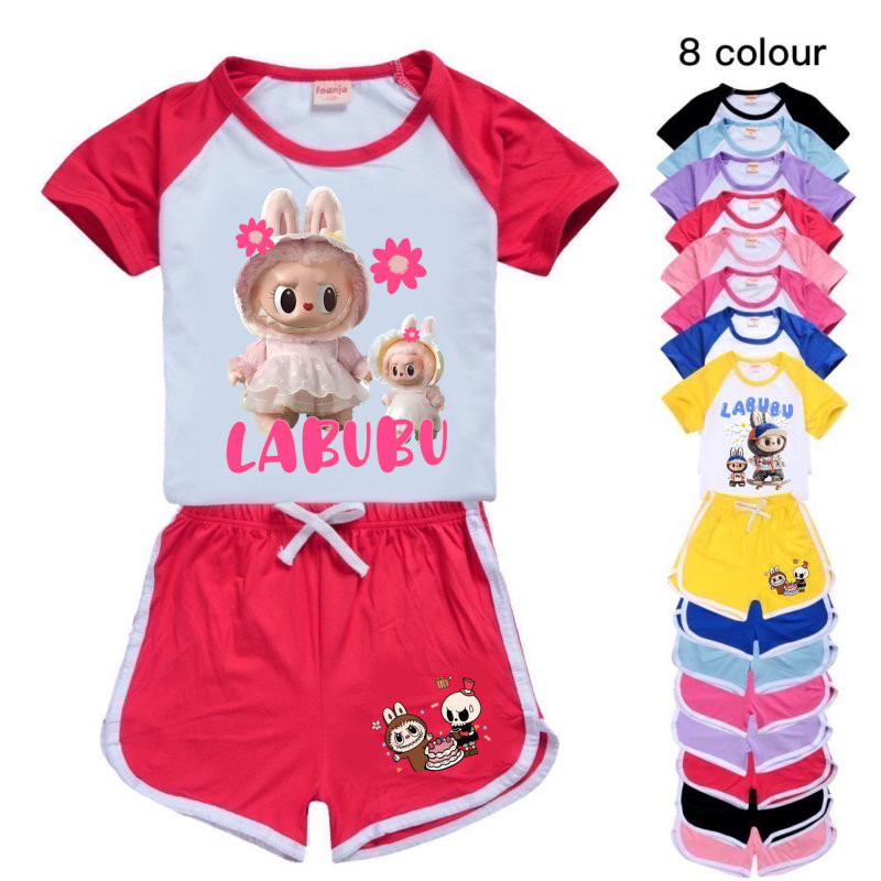 Labubu shirt shorts sports set for boys and girls popmart clothes ...