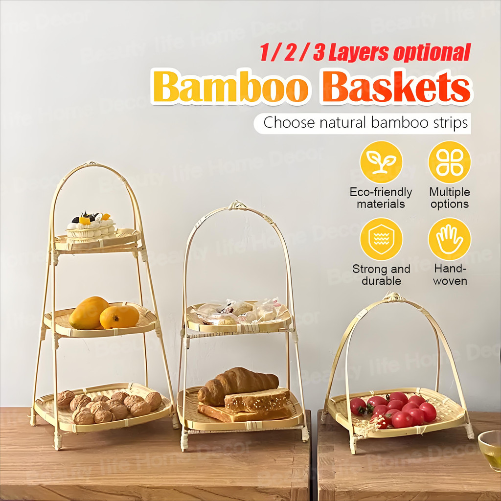 3/2/1 Layers Bamboo Tray Bakul Rotan Bertingkat Layer Fruit Basket ...