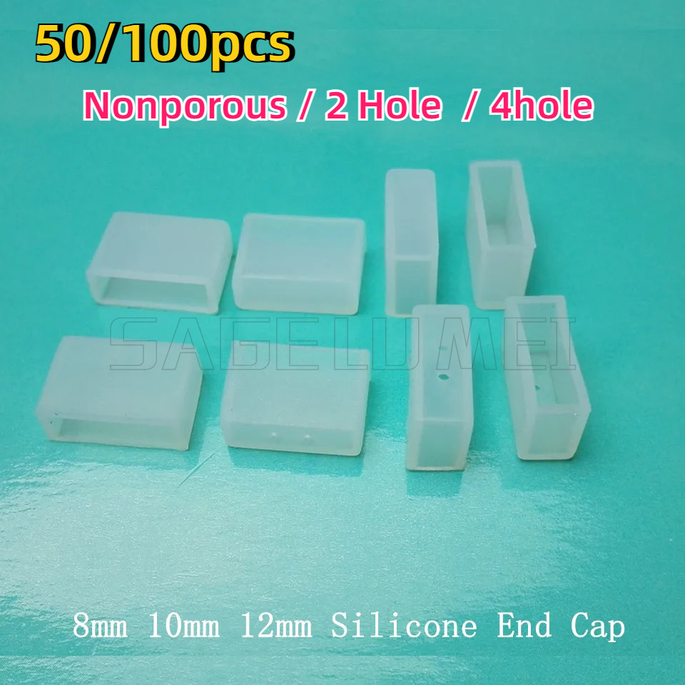 50/100Pcs 8mm 10mm 12mm Silicone End Cap No Hole 2 pin hole 4pin hole ...