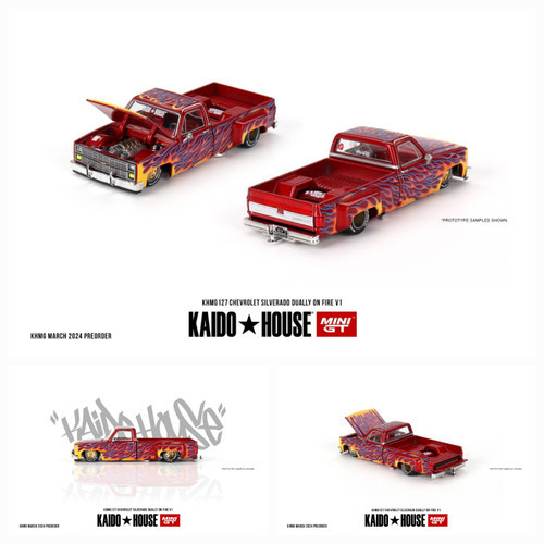 Mini GT KAIDO HOUSE CHEVROLET SILVERADO DUALLY ON FIRE V1 127 DIECAST ...