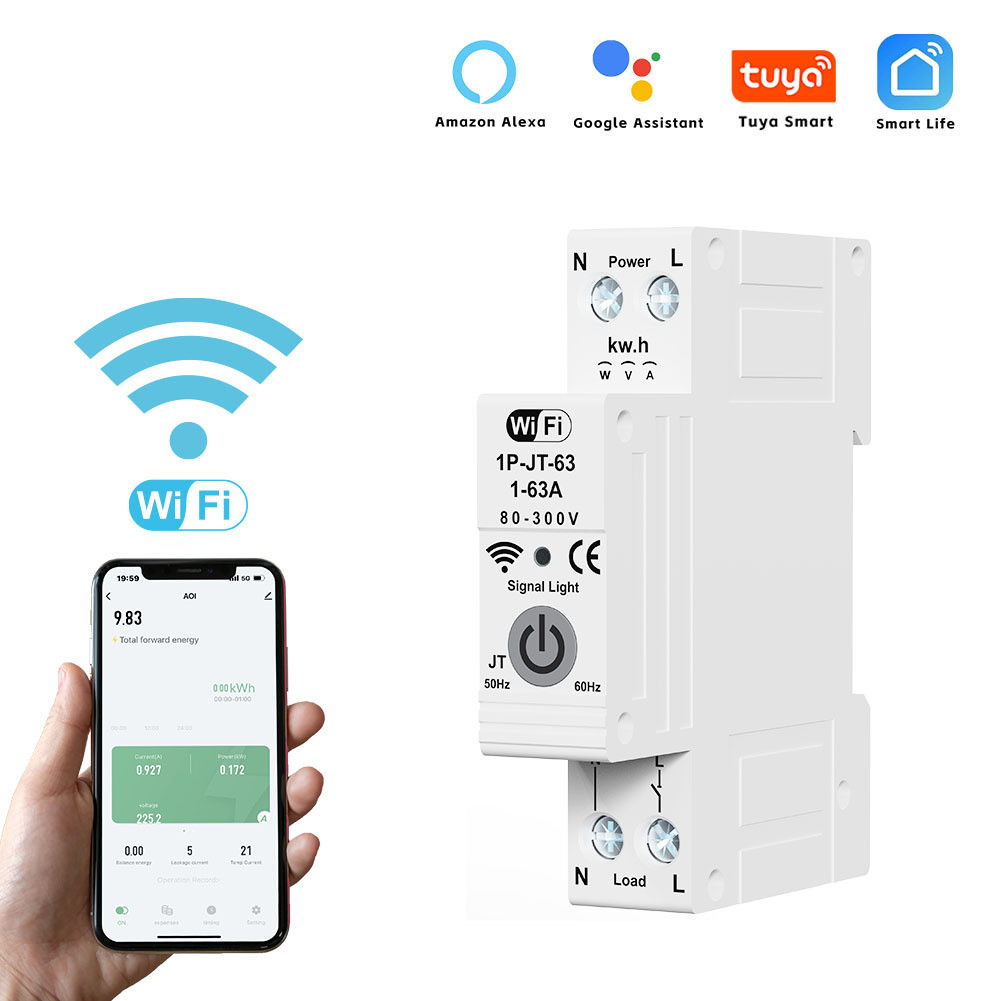 Tuya 63A 1P WIFI Temperature Adjustable Smart Switch Overcurrent ...