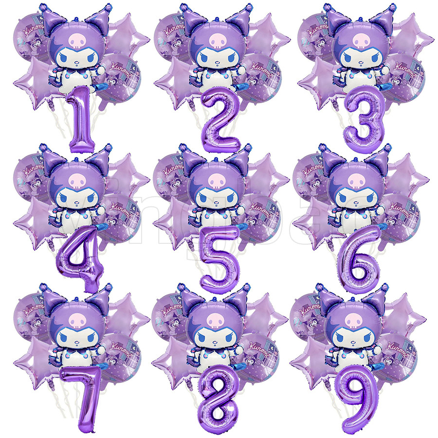 6pcs/Set Kuromi Theme Party Balloons With 32 inches Purple Foil Balloon ...