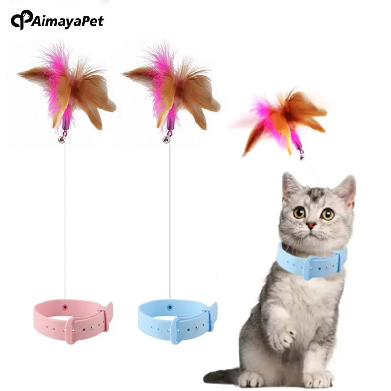 AimayaPet Cat Interactive Toy Funny Feather Teaser Stick Collar Toy ...