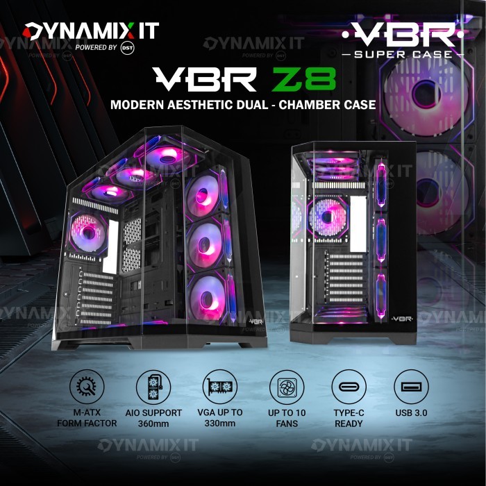 Vbr Z8 Dual Chamber Tempered Glass Micro ATX Gaming Case - Z-8 - Black ...