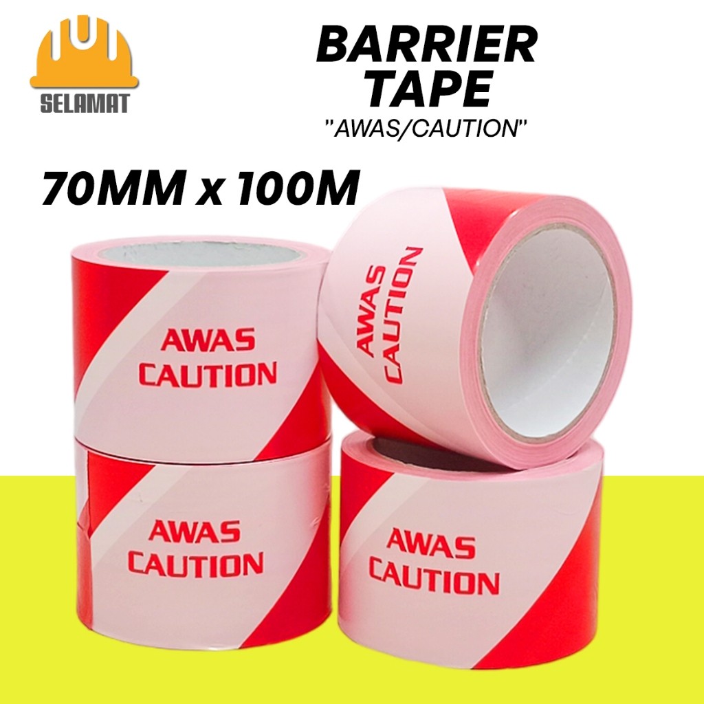 Selamat Barrier Tape Awas/Caution Non-Adhesive Barricade Warning Ribbon Tape Red/White 70MM (W ...