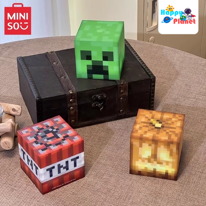 MINISO MINISO MINISO Minecraft Series Square Night Light Bedroom Sleep ...