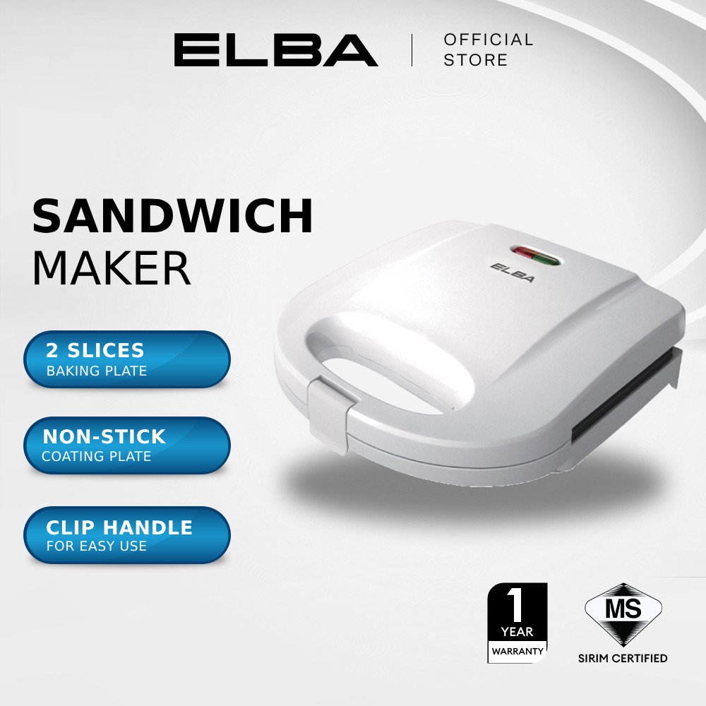 ELBA Sandwich Maker ESM-G7020(WH) / ESM-G7021(WH) - 2 Slice Sandwich Baking Plate, White (680 ...