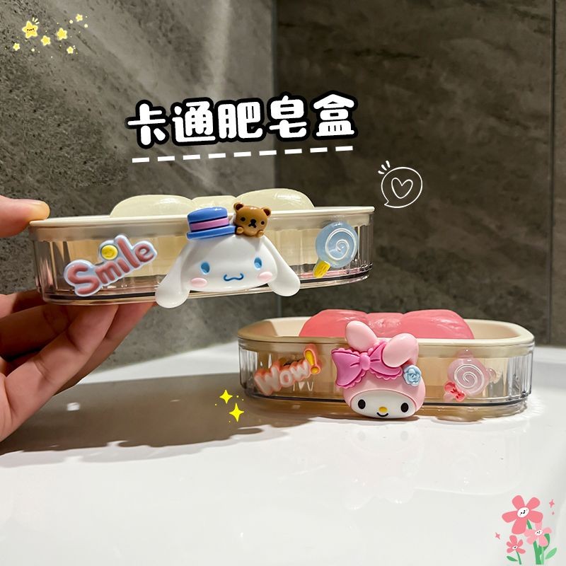 Sanrio Bathroom Cute Double Layer Soap Box Drainable Large Toilet Soap ...