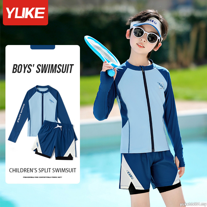 YUKE Swimming Suit Kid Boy Two Piece Long Sleeved Sun Protection ...