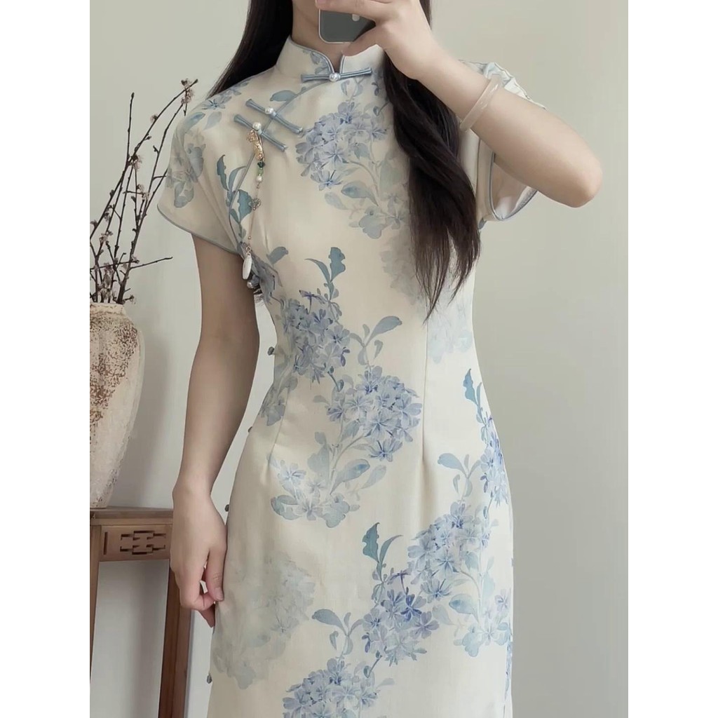Plain Cheongsam 2024 Young Style Daily Temperament Retro Republic of ...