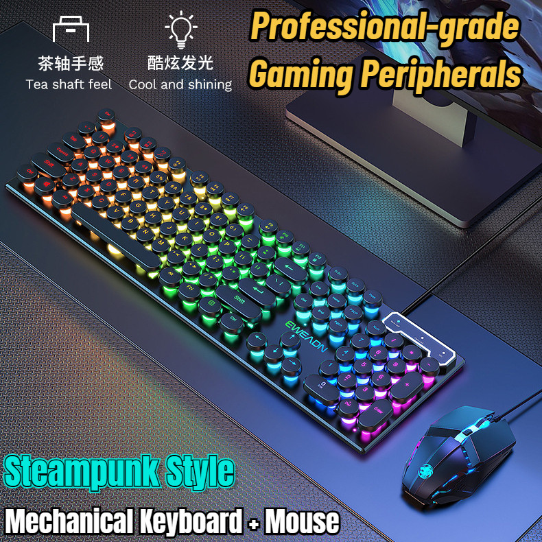 Punk Mechanical Keyboard Mouse Set 104-key RGB Color Backlight Gaming ...