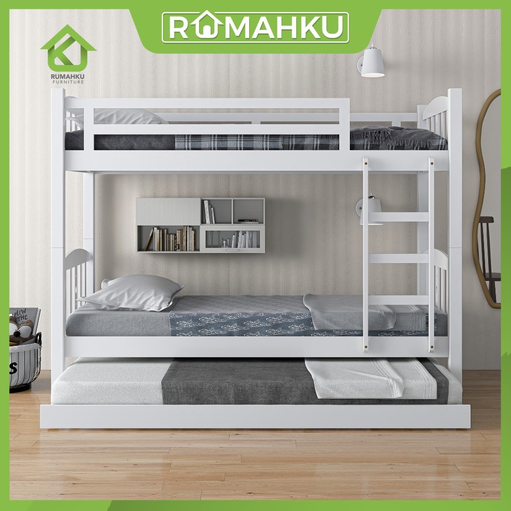 🔥NEW ARRIVAL🔥RumahKu 100% Fully Solid Wood Double Decker Bedframe ...