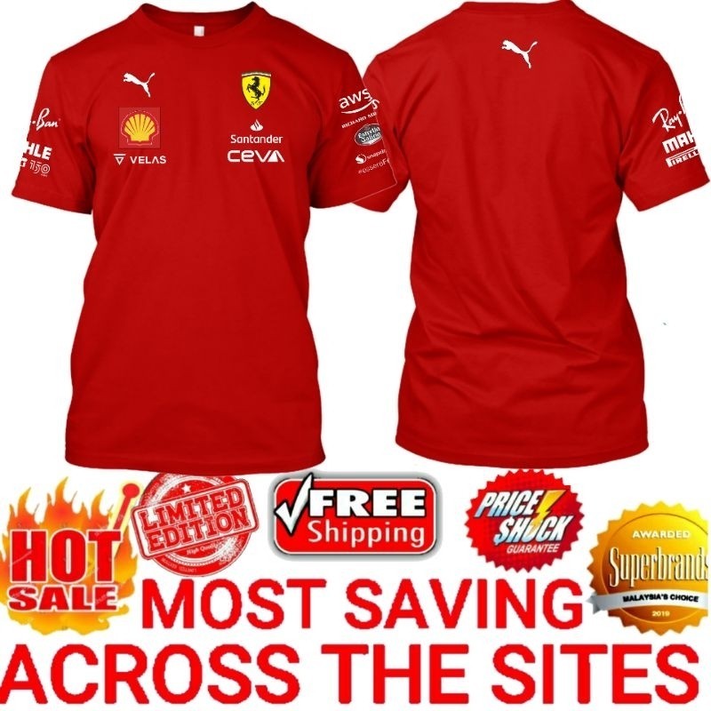 F1 2024 Scuderia Ferrari Racing Team Mens Big Size Short Sleeve Graphic ...