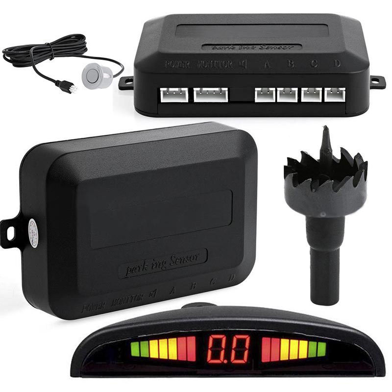 LED Display 4 Silver Parking Sensors Car Backup Reverse Radar Alarm ...