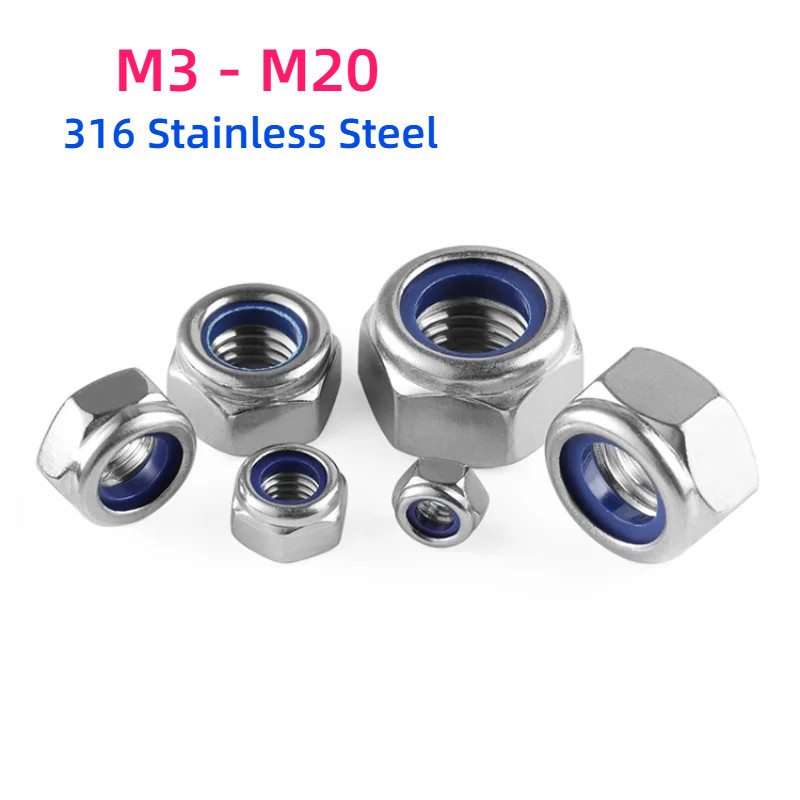 M3 M4 M5 M6 M8 M10 M12 - M20 316 Stainless Steel Nylon Lock Nut Self Locking Hex Nuts Anti ...