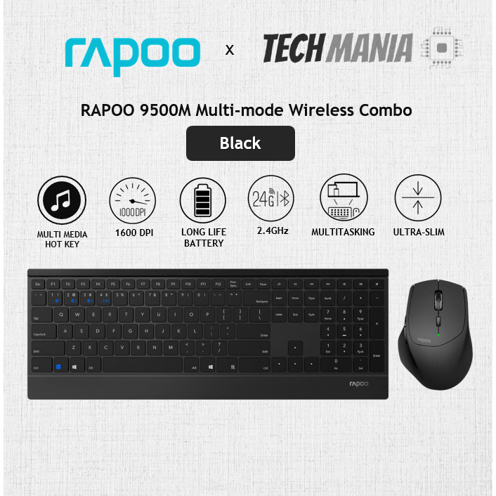 Rapoo 9500M Multi-ModeWireless Combo Keyboard & Mouse (Black) -2 year warranty | Shopee Malaysia