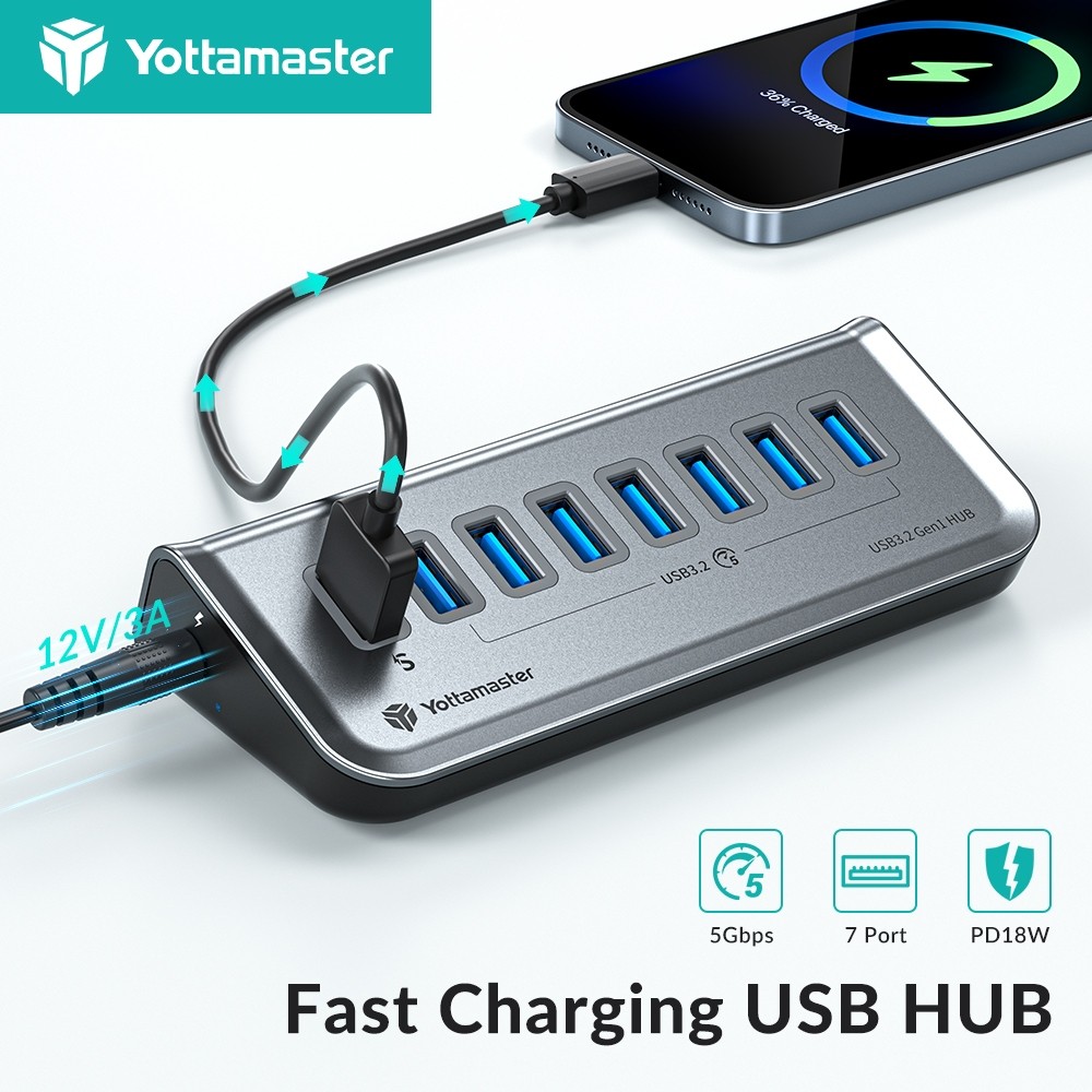 Yottamaster 10Gbps PD60W USB3.2 Gen2 Type C HUB Multi Port High Speed Expansion Docking Station ...