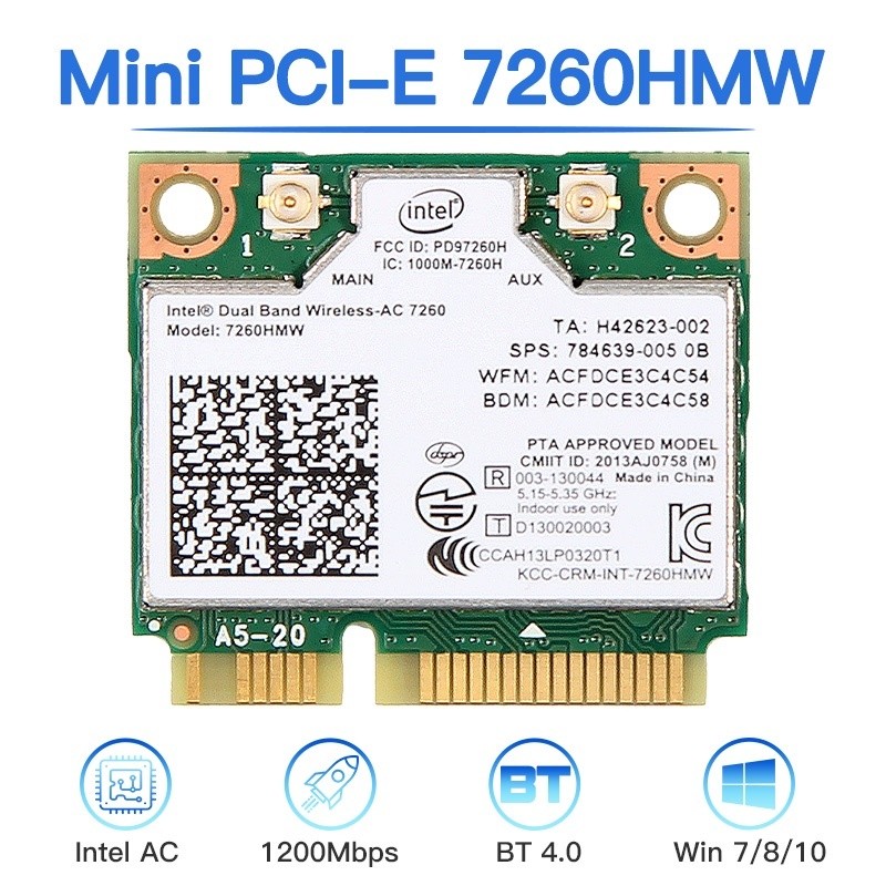 Intel 7260HMW Mini PCI-E Dual Band Network Card 2.4G/5Ghz Bluetooth ...