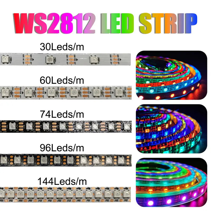 DC5V WS2812B Led Strip 5050 Smart RGB WS2812 Pixel Light Individually ...
